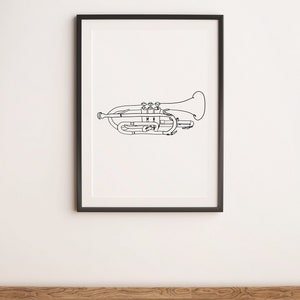 Minimalist Cornet Line Art, Digital Download, Wind Music Print, Musical ...