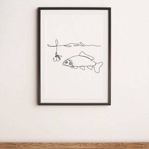 Fishing Wall Art, Minimalist Line Art, Fish Drawing Poster, Fisherman ...