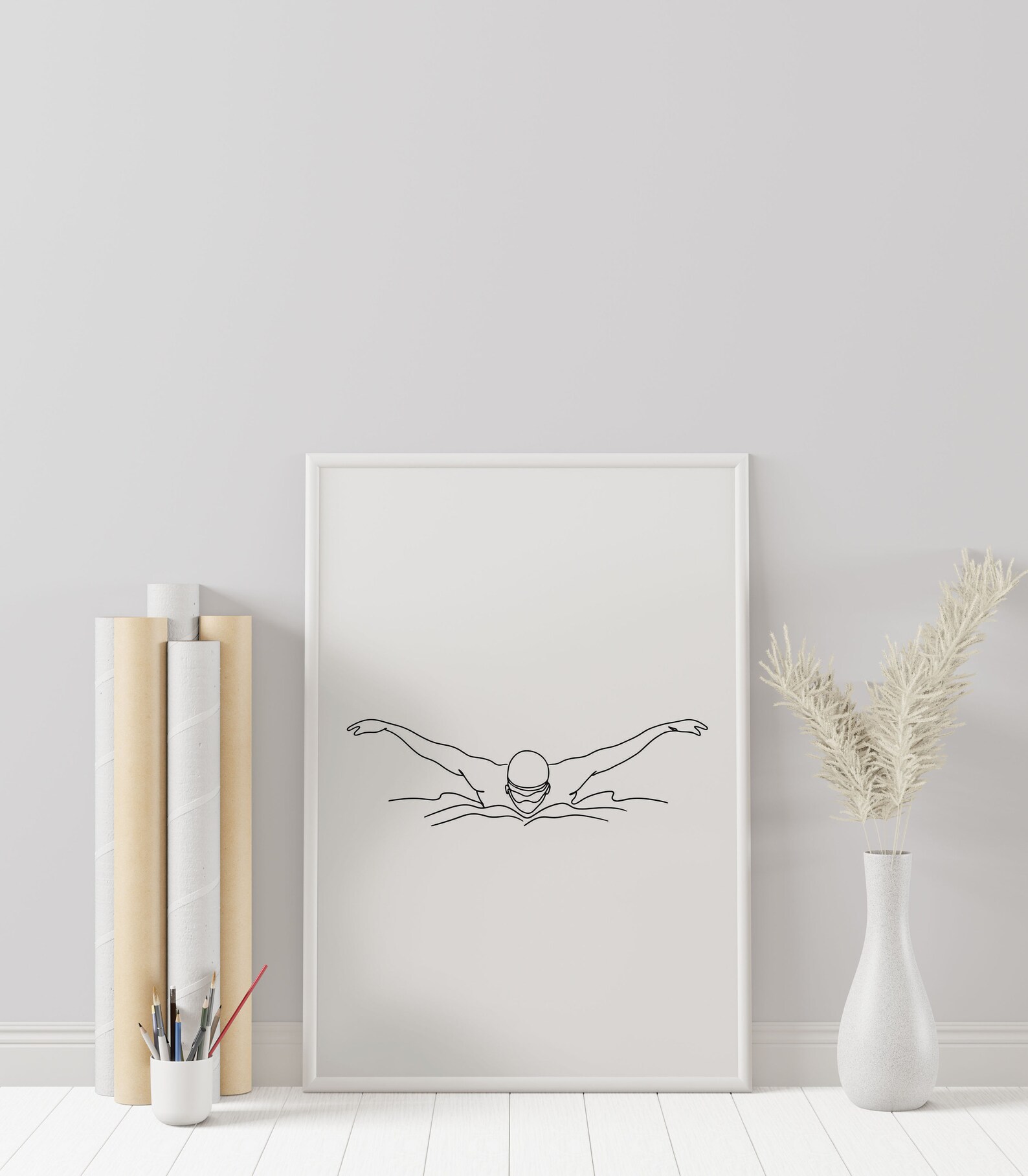 Minimalist Swimmer Line Art Art, Digital Download, Sport Print ...