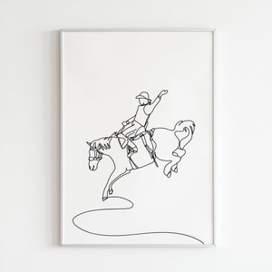 Minimalist Cowboy Line Art, Digital Download, Horse Rider Lasso Print ...