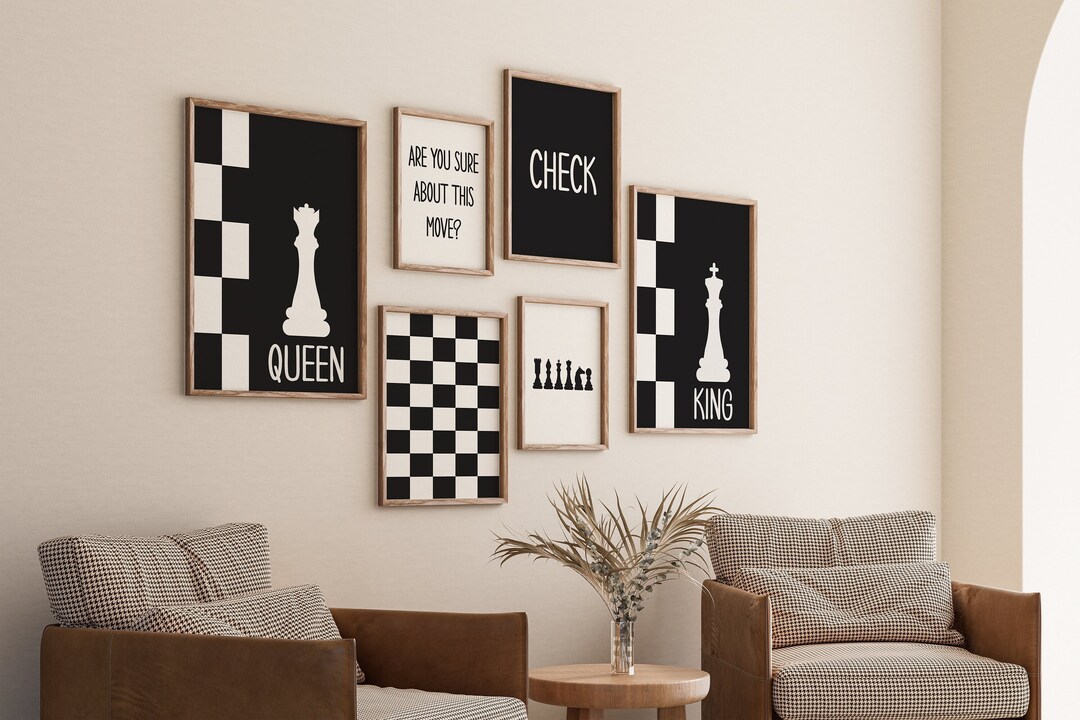 Chess Gallery Set of 6 Drawings, Check Decoration, Retro Print, Board ...