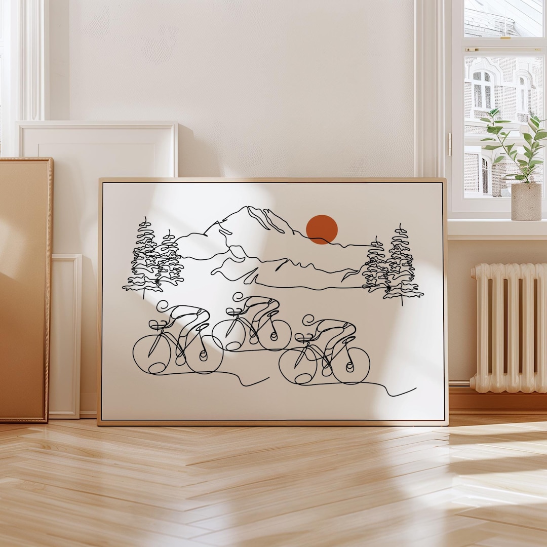Minimalist Cyclist Line Art, Biking Wall Art, Digital Download, Road ...