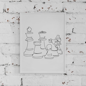 Minimalist Chess Line Art, Digital Download, Sport Print, Board Game ...
