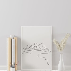 Minimalist Mountain Line Art ,digital Download, Landscape Print, River ...
