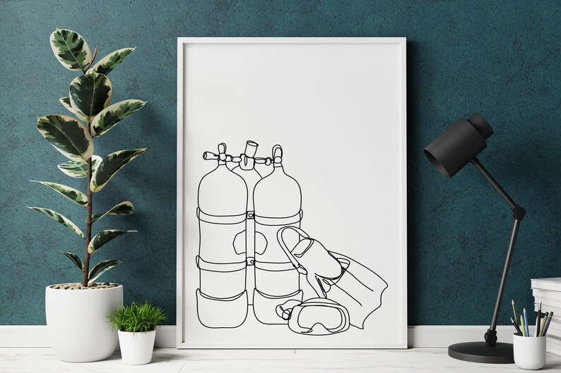 Minimalist Scuba Diving Line Art, Digital File, Water Sport Printable ...
