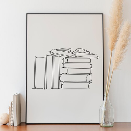 Minimalist Book Line Art Digital Download Reader Outline - Etsy