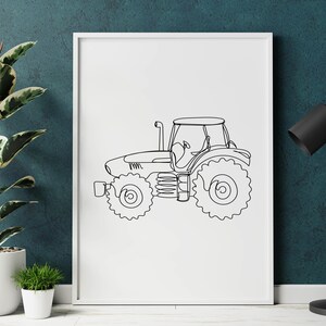 Minimalist Tractor Line Art , Digital Download, Transportation Wall Art ...