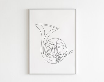French horn Line art Digital Download Print Music wall art Home Décor ...