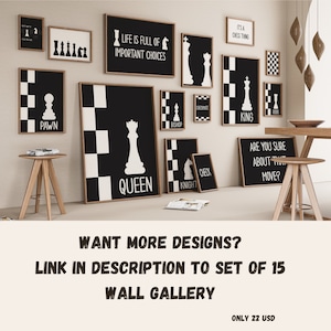 Chess Gallery Set of 6 Drawings, Check Decoration, Retro Print, Board ...