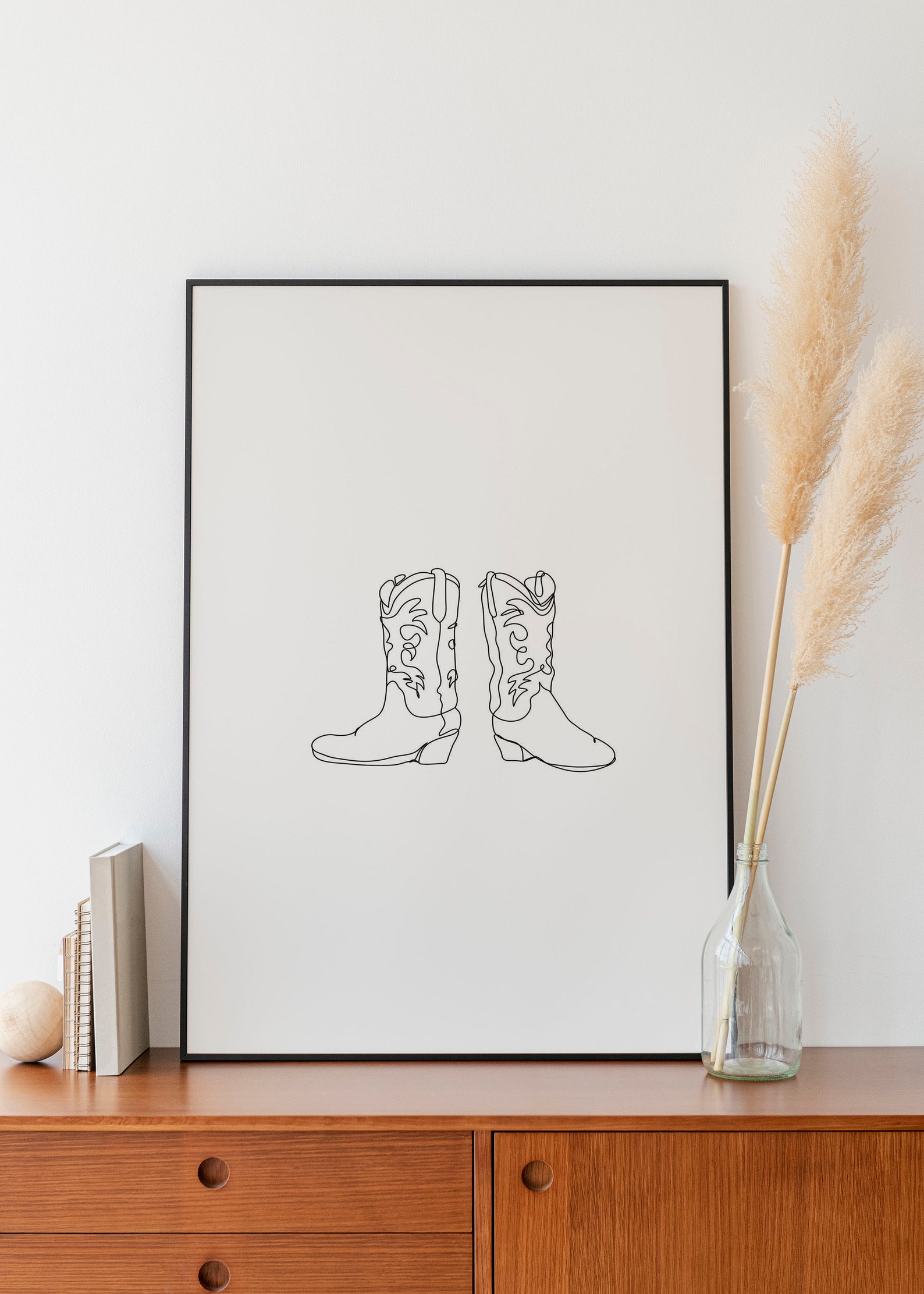 Minimalist Cowboy Boots Line Art Digital Download Western - Etsy