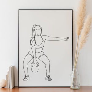 Fitness Line Art Poster, Minimalist Sport Printable, Digital Download ...
