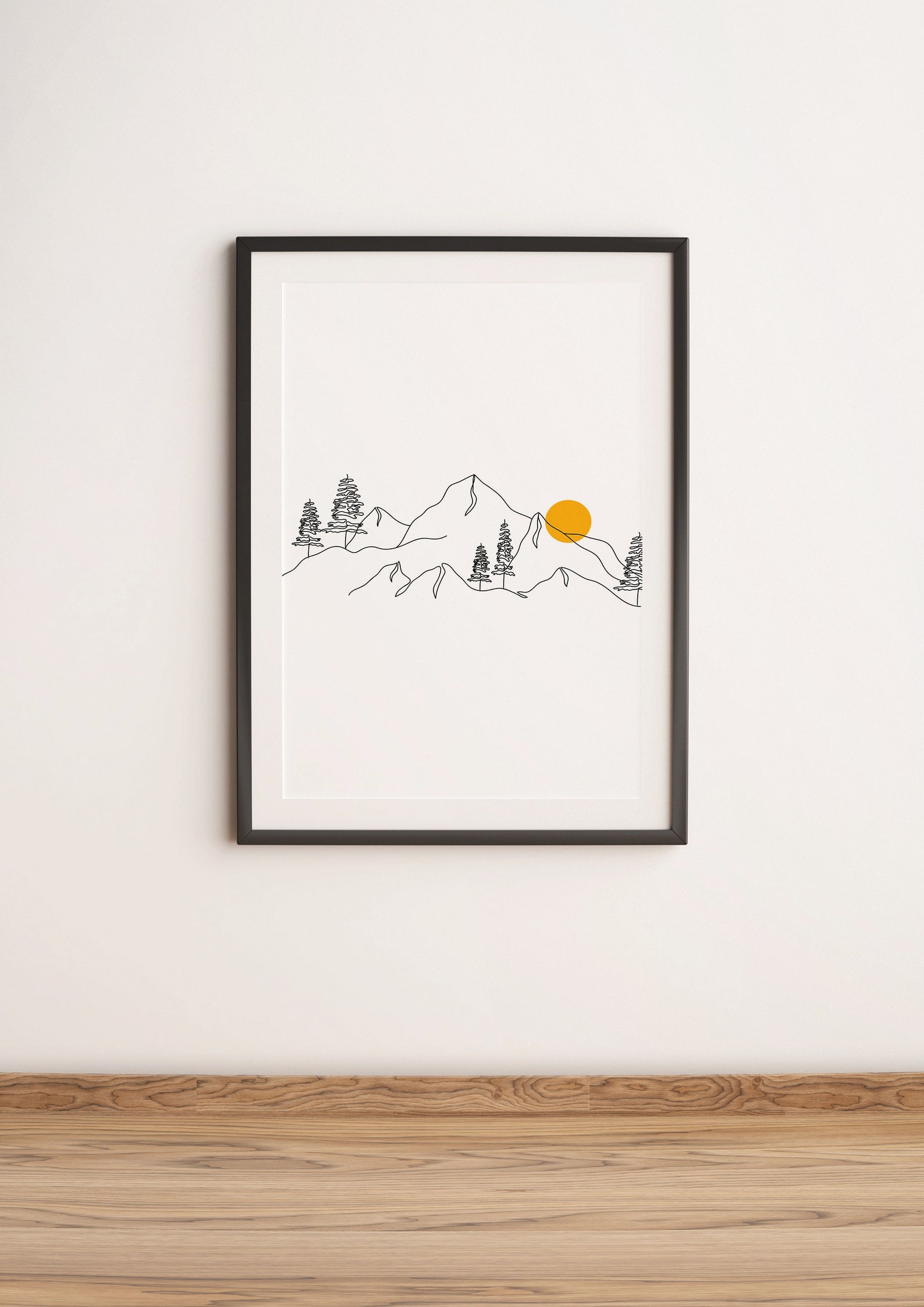 Minimalist Mountain and Sun Line Art, Digital Download, Landscape ...
