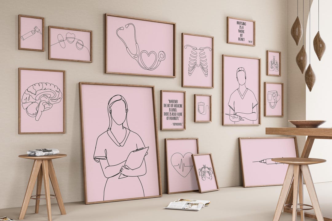 Nurse Gallery Set of 15 Drawings, Minimalist Line Art Print, Nursing ...