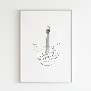 Minimalist Guitar Line Art, Digital Download, Simple Sketch, Room ...