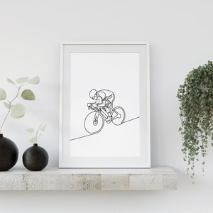 Cyclist Line Art, Minimalist Biker Wall , Digital Download, Mountain ...