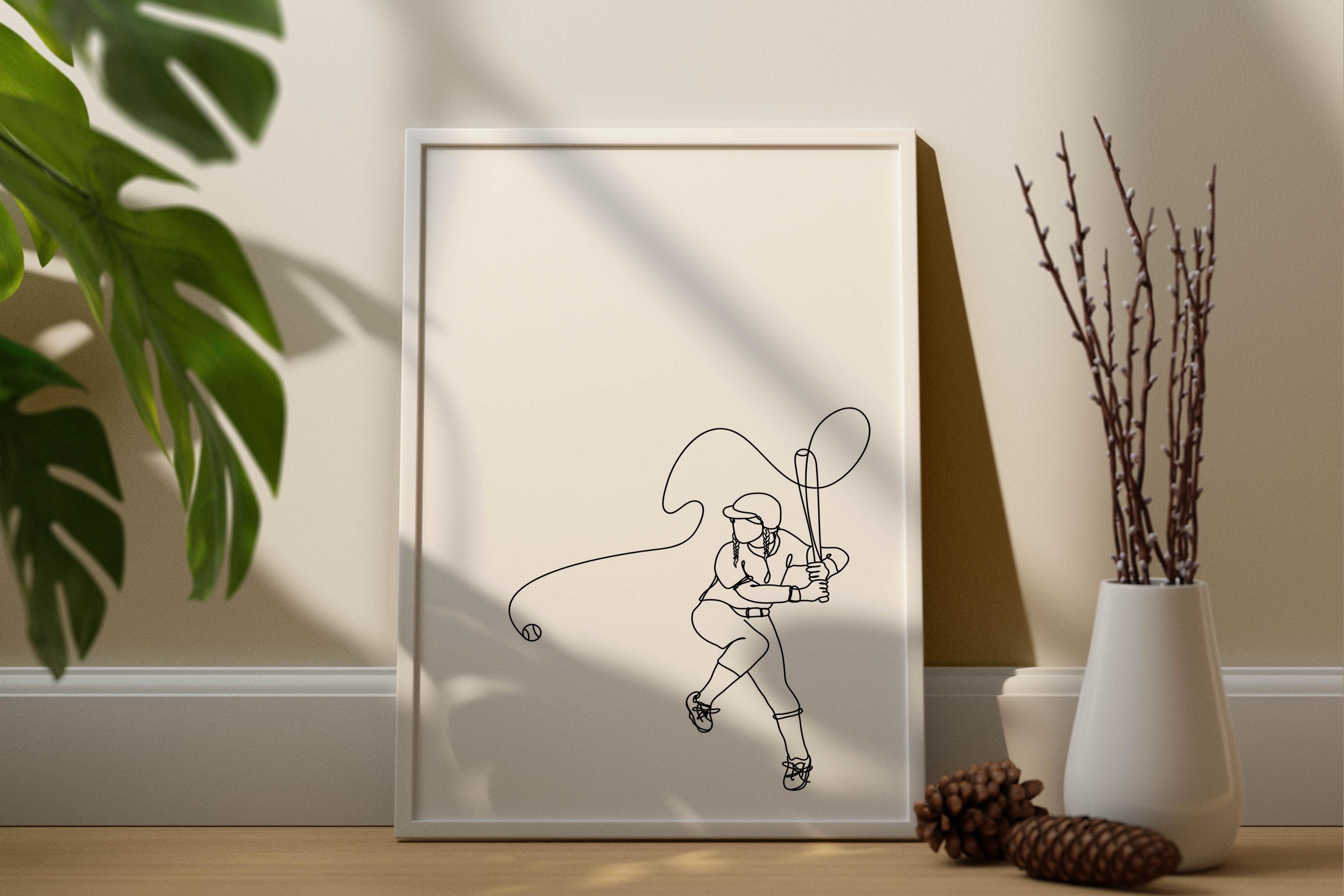 Minimalist Baseball Player Line Art, Digital Download, Sport Print ...