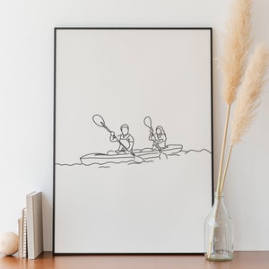 Minimalist Kayak Line Art Print, Water Sport Printable, Canoe Outline ...