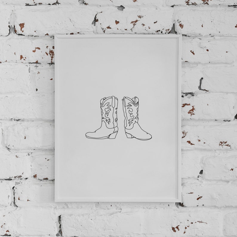 Minimalist Cowboy Boots Line Art Digital Download Western - Etsy