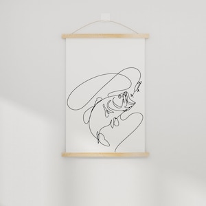 Fishing Wall Art, Minimalist Line Art, Fish Drawing Poster, Fisherman ...
