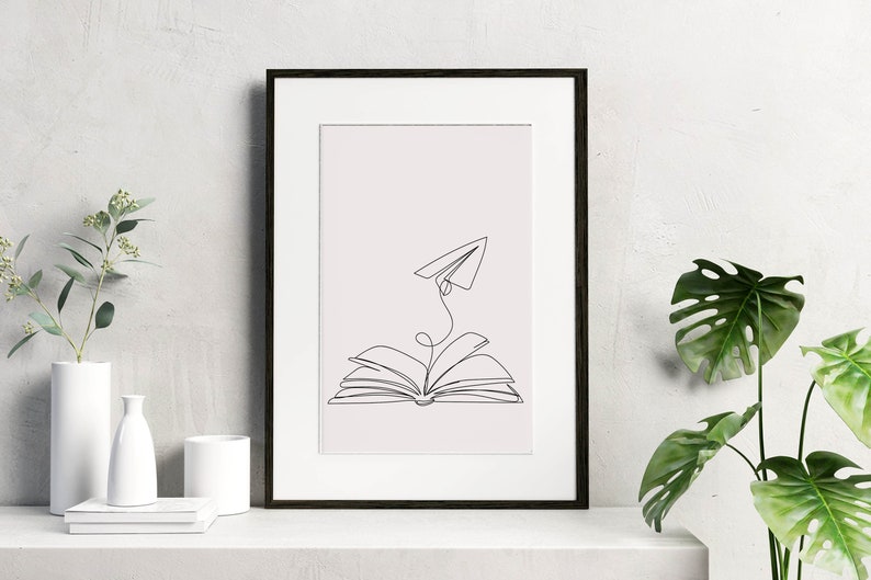 Minimalist Book Line Art, Digital Download, Books Outline Drawing ...