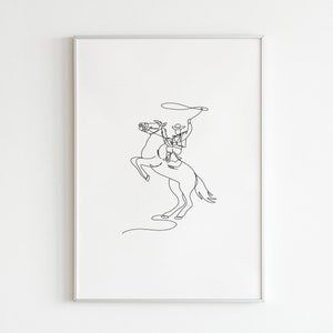 Minimalist Cowboy Line Art, Digital Download, Horse Rider Lasso Print ...