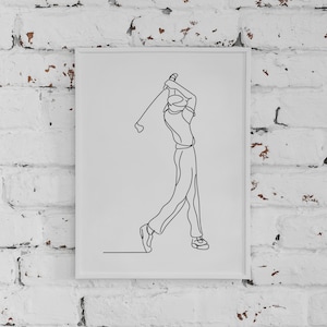 Minimalist Golf Player Line Art, Digital Download, Sport Print, Room ...