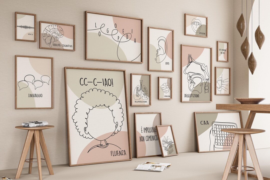 Minimalist Speech Therapy Italian Line Art Gallery Set 15 Drawings ...