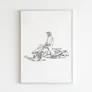 Snowmobile Drawing, Minimalist Line Art, Digital Download, Sport Sketch ...