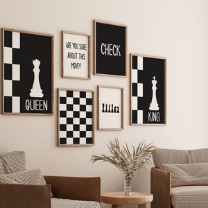 Chess Gallery Set of 6 Drawings, Check Decoration, Retro Print, Board ...