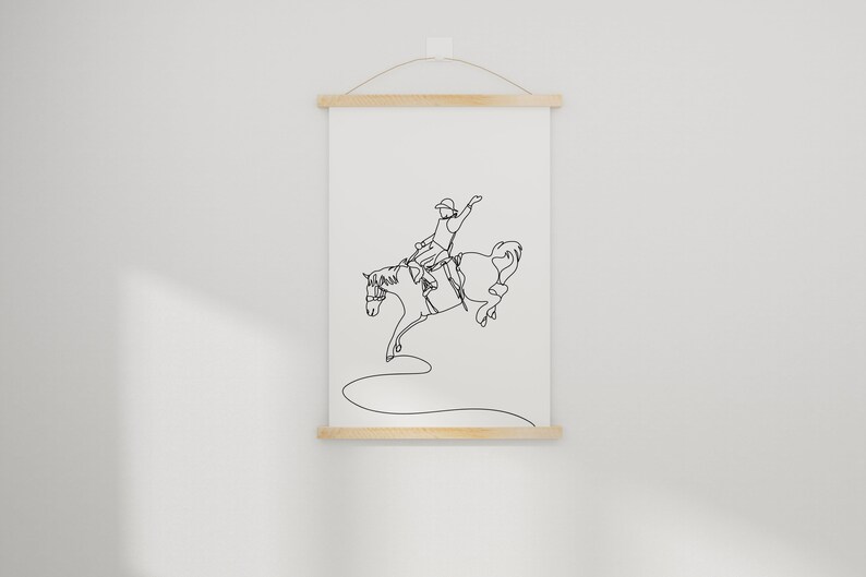 Minimalist Cowboy Line Art Digital Download Horse Rider - Etsy