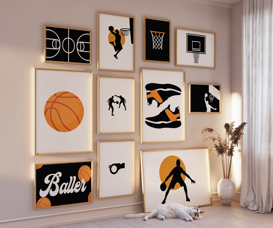 Basketball Gallery Set of 11 Drawings, Minimalist Slam Dunk Print ...