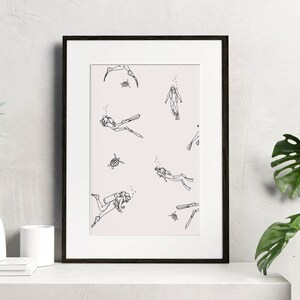 Minimalist Scuba Diving Line Art, Digital File, Water Sport Printable ...