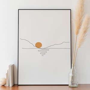 Minimalist Sunset Artwork, Sunrise Line Art Print, Digital Download ...
