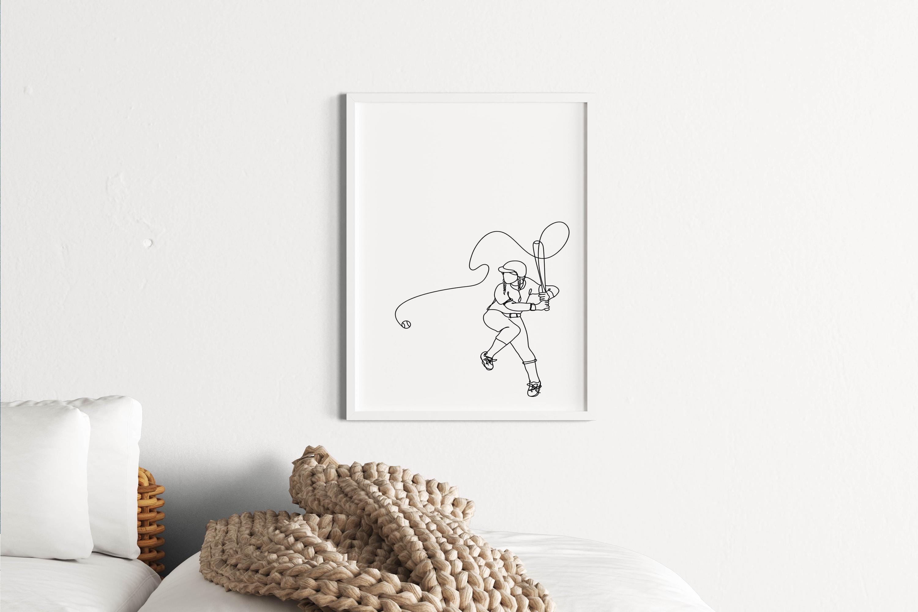 Minimalist Baseball Player Line Art, Digital Download, Sport Print ...