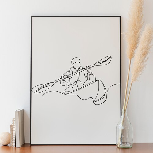 Minimalist Kayak Line Art Print Water Sport Printable Canoe - Etsy