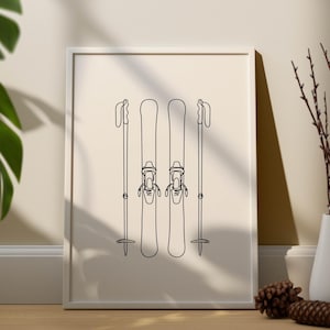 Minimalist Skiing Line Art, Winter Sport Decoration, Digital Download ...