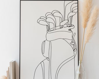 Minimalist Golf Bag Line Art, Digital Download, Sport Print, Player ...