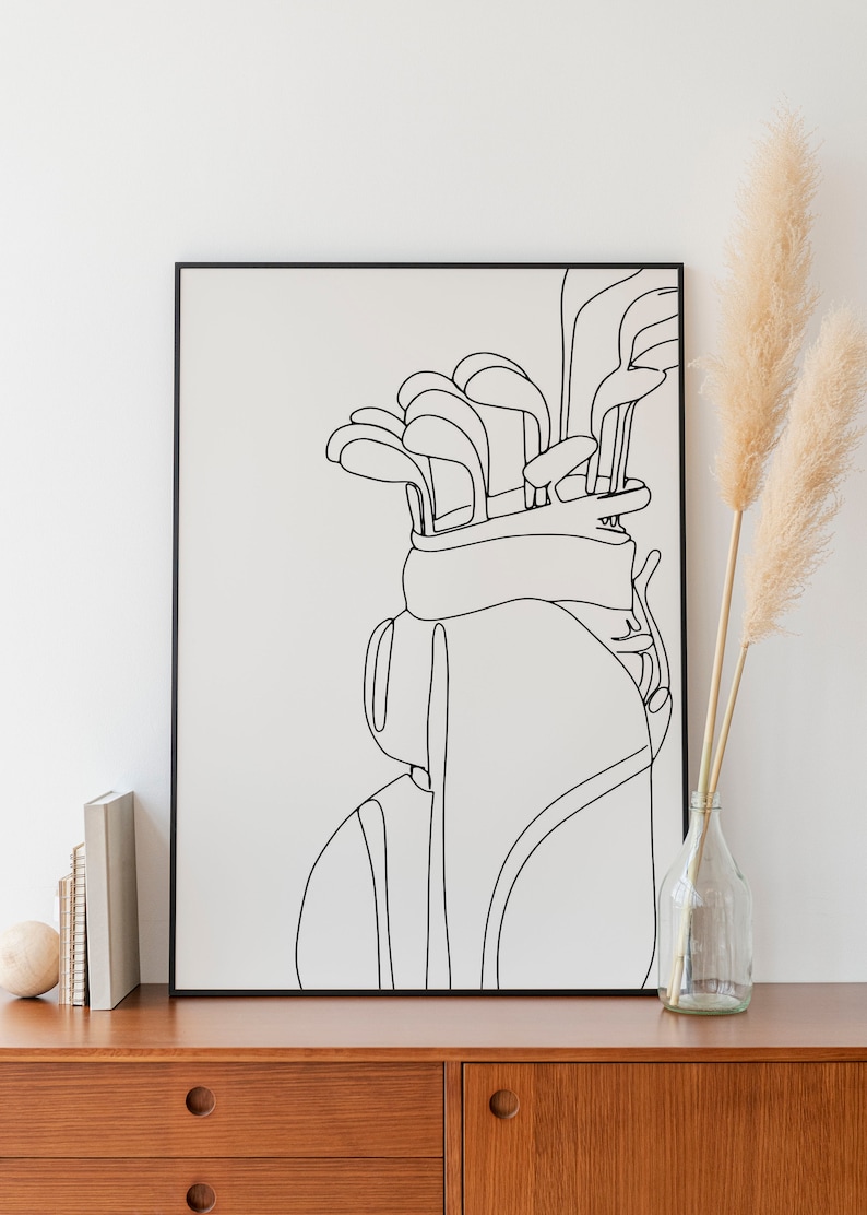 Minimalist Golf Bag Line Art, Digital Download, Sport Print, Player ...
