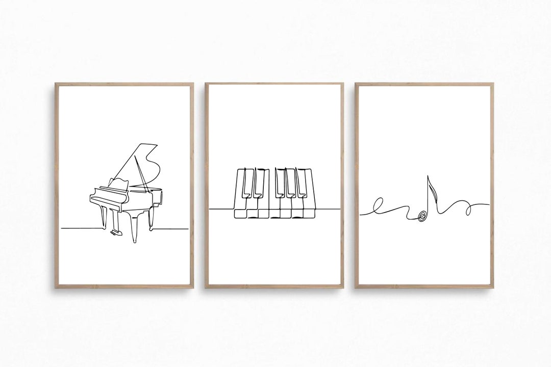 Minimalist Music Print, Piano Poster, Set of 3 Wall Art, Music Line Art ...