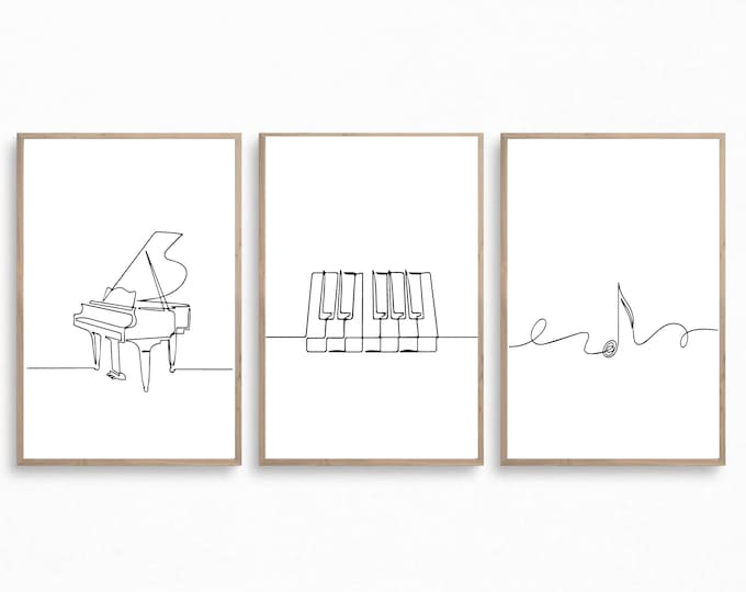 Minimalist Music Print, Piano Poster, Set of 3 Wall Art, Music Line Art ...