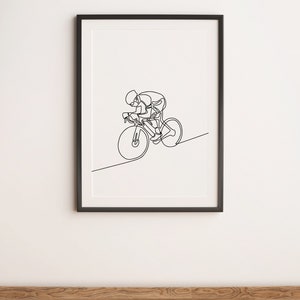 Cyclist Line Art, Minimalist Biker Wall , Digital Download, Mountain ...