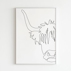 Minimalist Highland Cattle Line Art, Digital Download, Cow Outline ...