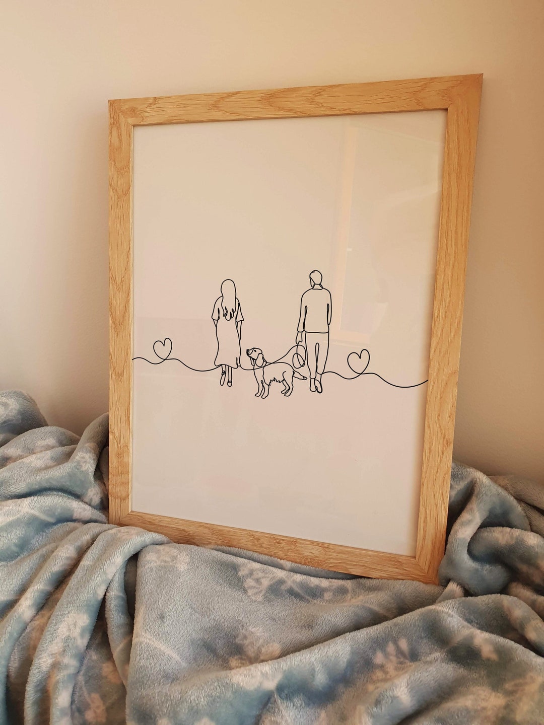 Couple Drawing, Minimalist Walking With Dog Line Art, Pet Drawing ...