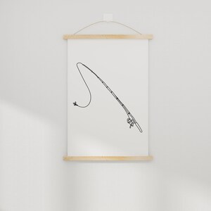 Minimalist Fishing Rod Line Art Print, Angler Decoration, Dad Gift ...