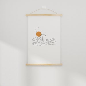 Minimalist Sunset Wave Artwork, Ocean Line Art, Digital Download ...