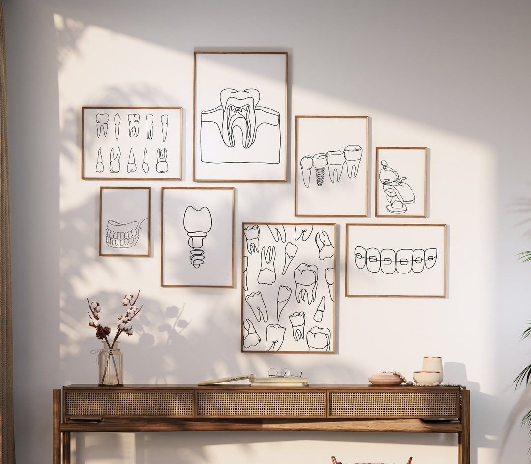 Dentist Gallery Set of 8 Drawings, Dental Office Decoration, Minimalist ...