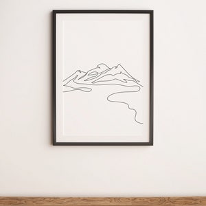 Minimalist Mountain Line Art ,digital Download, Landscape Print, River ...