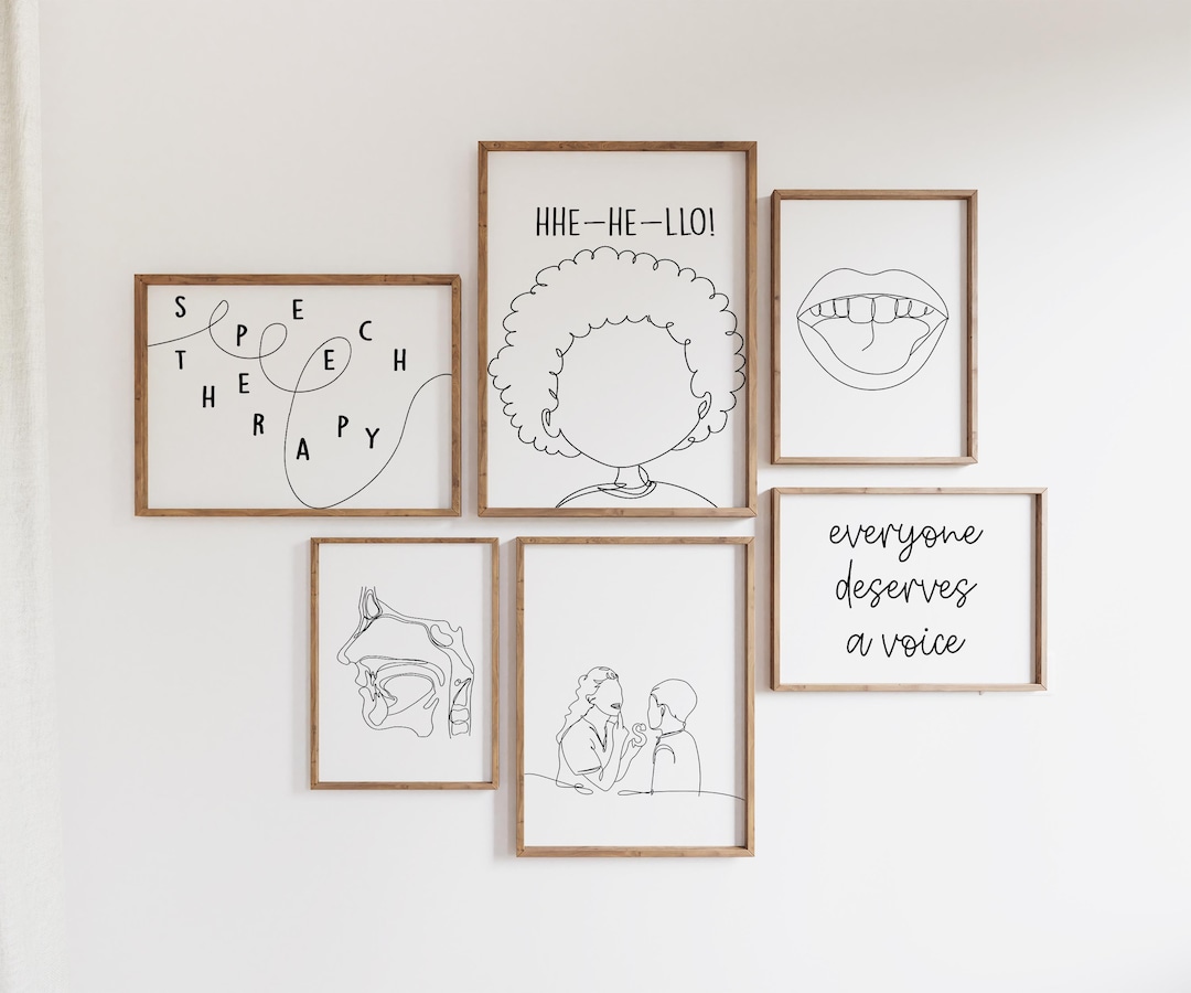 Minimalist Speech Therapy Line Art Gallery Set of 6 Drawings, Office ...