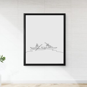 Minimalist Kayak Line Art Print, Water Sport Printable, Canoe Sketch ...