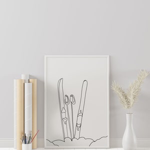 Minimalist Ski Gear Line Art, Sport Outline Drawing, Digital Download ...
